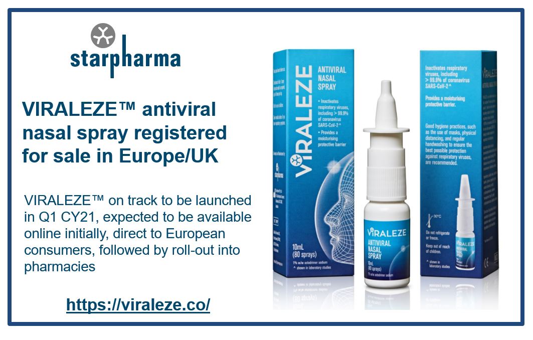 Starpharma’s VIRALEZE antiviral nasal spray successfully registered in ...